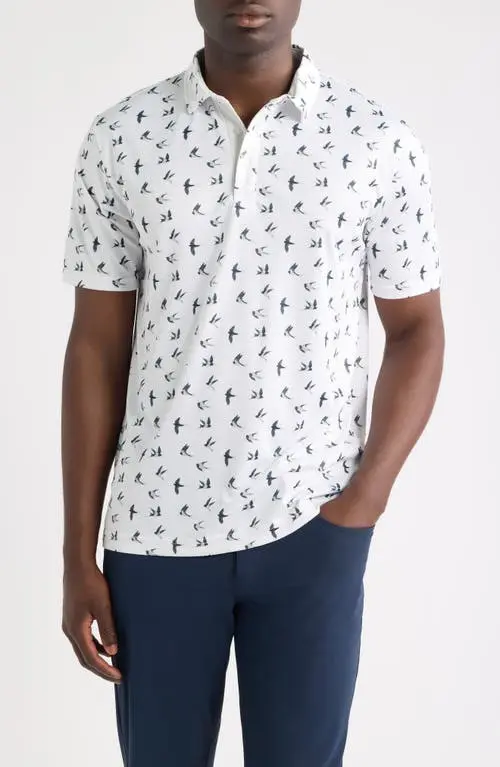 SWANNIES Peak Bird Print Performance Golf Polo - White