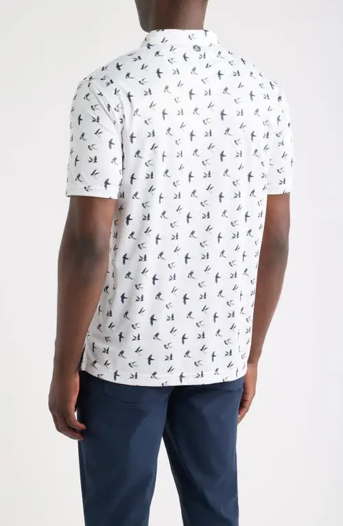 SWANNIES Peak Bird Print Performance Golf Polo - White