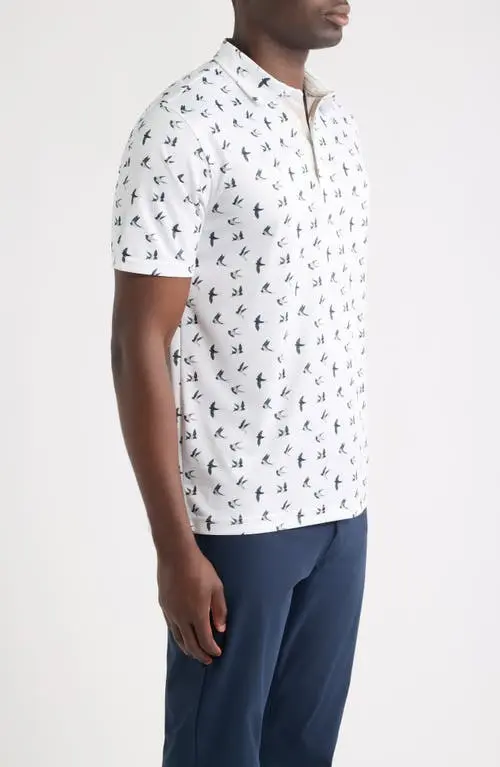 SWANNIES Peak Bird Print Performance Golf Polo - White