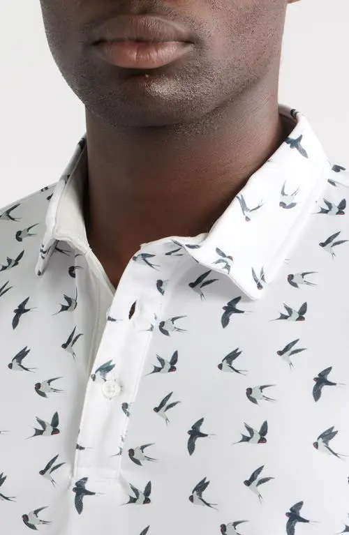 SWANNIES Peak Bird Print Performance Golf Polo - White