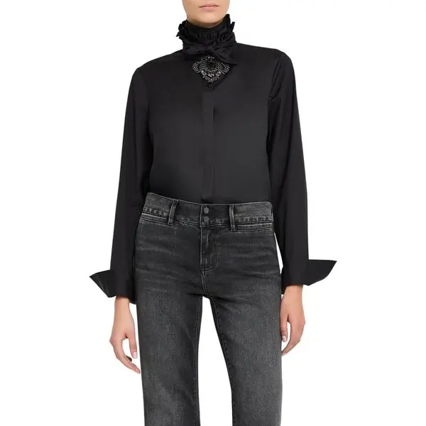 Kobi Halperin Rocco Ruffle Tie Neck Shirt - Black