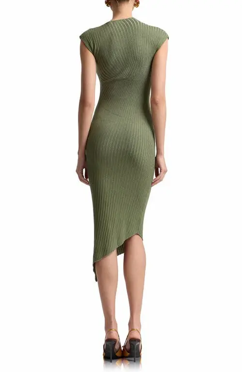 Avec Les Filles Radial Rib Asymmetric Hem Midi Dress