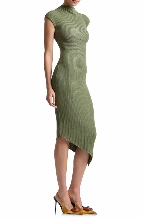 Avec Les Filles Radial Rib Asymmetric Hem Midi Dress