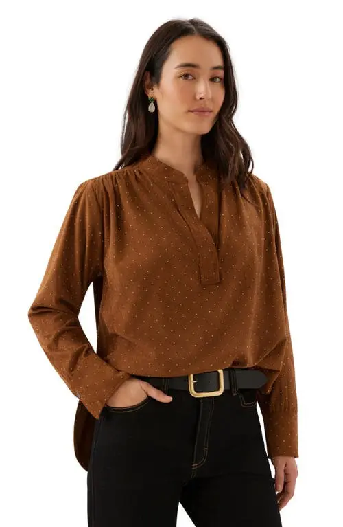 Karen Kane Embellished Faux Suede Shirt - Mocha
