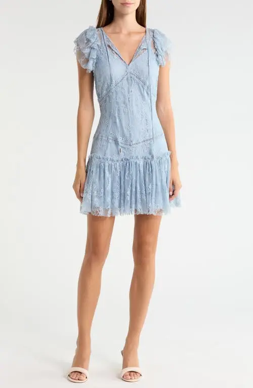 KITTENISH Flutter Sleeve Lace Minidress - Blue Fog