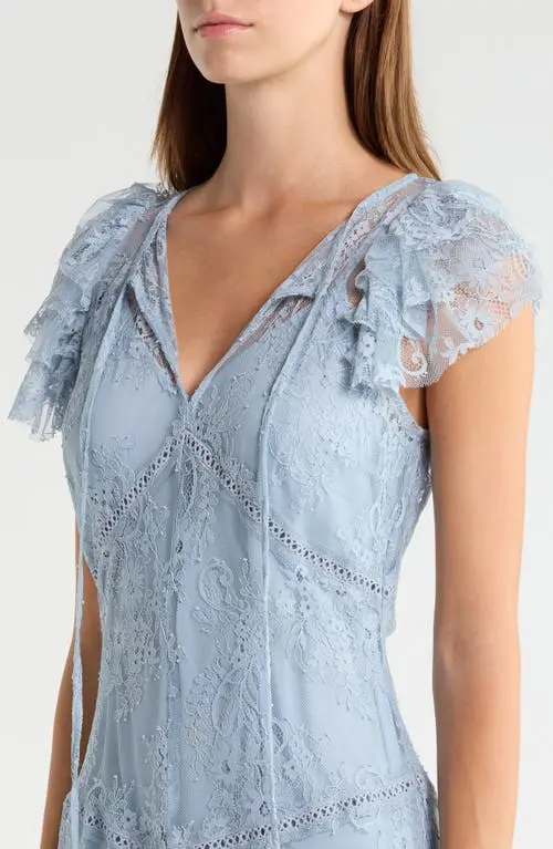 KITTENISH Flutter Sleeve Lace Minidress - Blue Fog