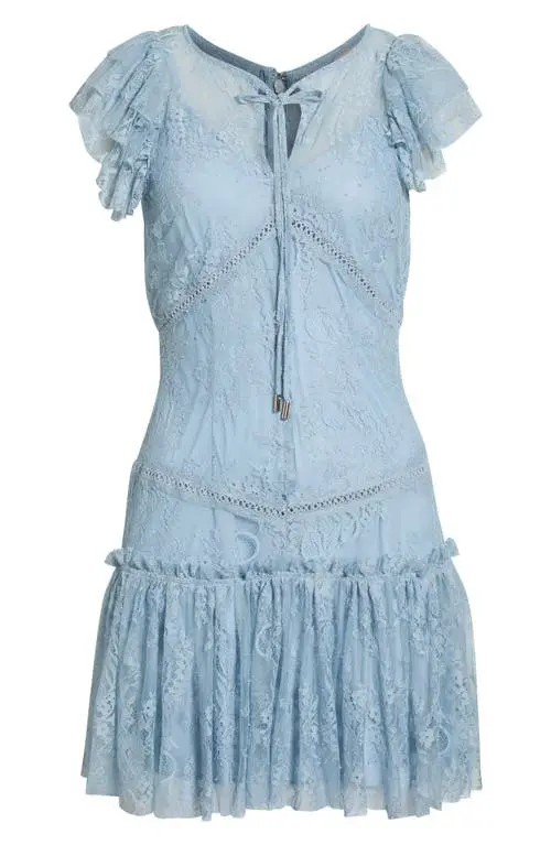 KITTENISH Flutter Sleeve Lace Minidress - Blue Fog