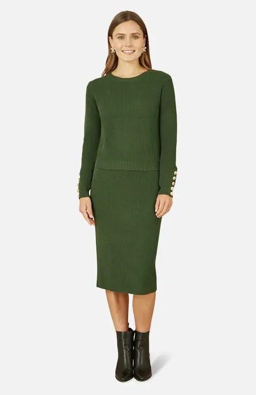 YUMI Rib Knitted Midi Column Skirt
