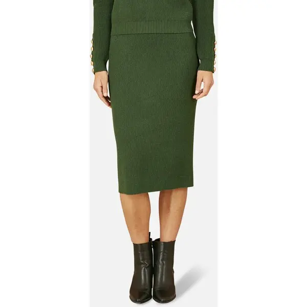 YUMI Rib Knitted Midi Column Skirt - Green