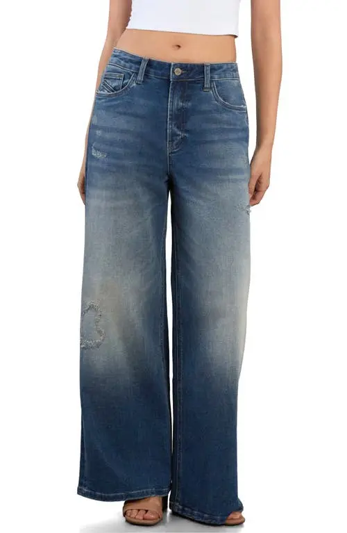 HINT OF BLU Worn Wide Leg Jeans - Worn Blu