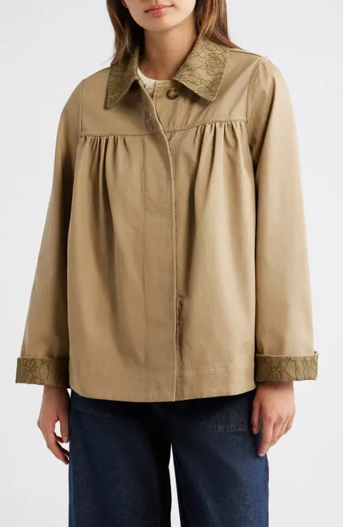 DAMSON MADDER Mercedes Lace Collar Organic Cotton Mini Coat - Stone