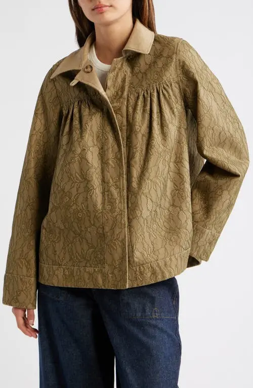DAMSON MADDER Mercedes Lace Collar Organic Cotton Mini Coat