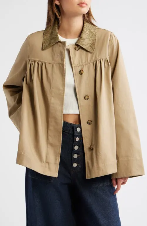 DAMSON MADDER Mercedes Lace Collar Organic Cotton Mini Coat