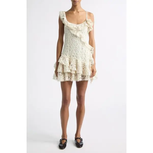 SIEDRES Mimika Asymmetric Cotton Blend Lace Dress - Ecru