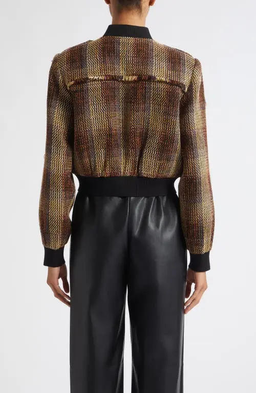 TOCCIN Pierce Fringe Detail Tweed Bomber Jacket