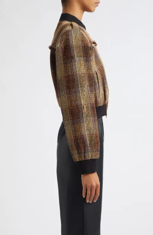 TOCCIN Pierce Fringe Detail Tweed Bomber Jacket