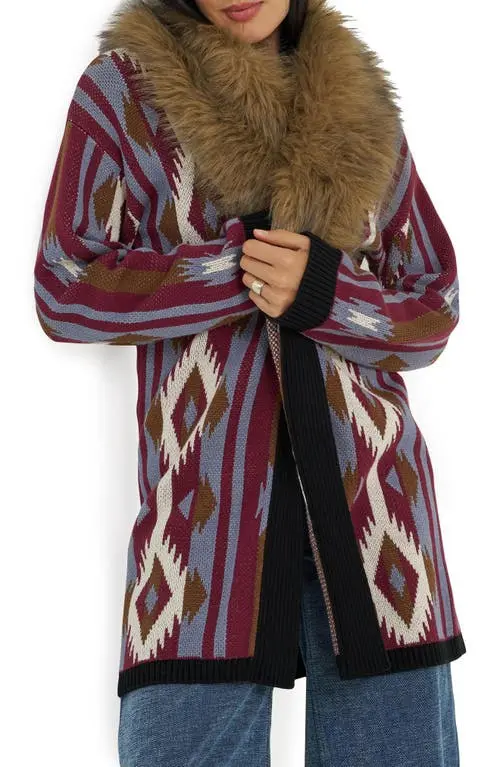 Wrangler Faux Fur Collar Cardigan With Geometric Print