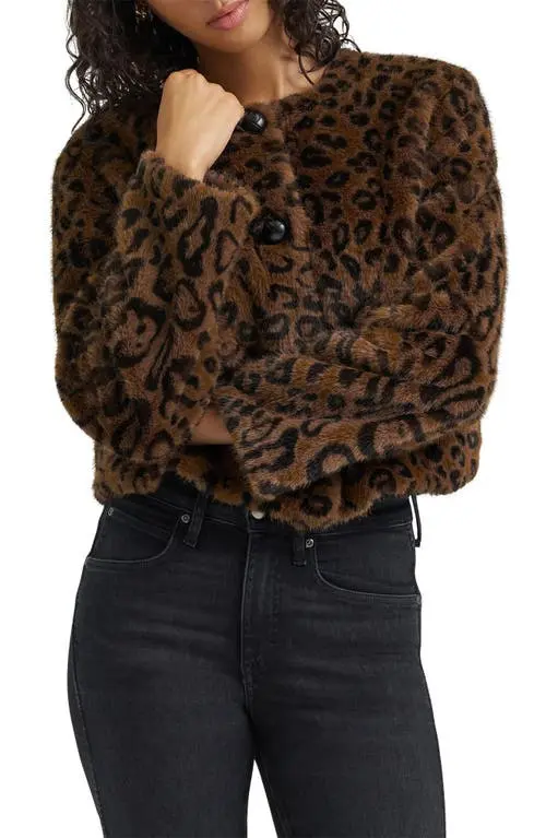 LEEM Faux Fur Cropped Jacket - Leopard Print