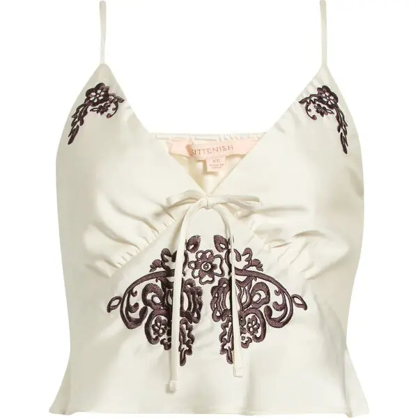 KITTENISH Embroidered Cropped Satin Camisole