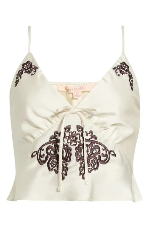 KITTENISH Embroidered Cropped Satin Camisole