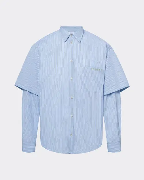 LE PERE Double Sleeve Button Down Shirt - Blue/red