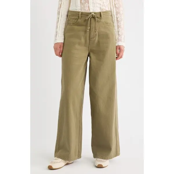 24COLOURS High Waist Wide Leg Cotton Pants With Drawstring