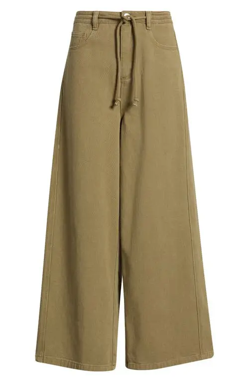 24COLOURS High Waist Wide Leg Cotton Pants With Drawstring