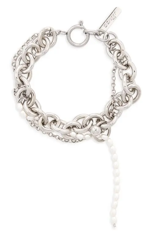 JUSTINE CLENQUET Salem Imitation Pearl And Chain Bracelet - Palladium
