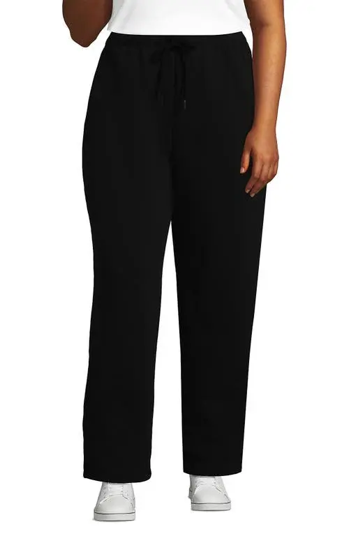 LANDS' END Serious Sweats High Rise Relaxed Straight Leg Pants - Black