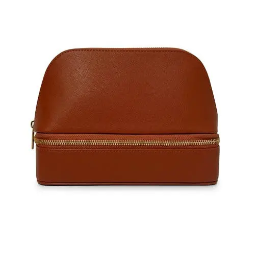 YOUZEY Jetsetter Curved Cosmetic Bag With Jewelry Organizer - Brown