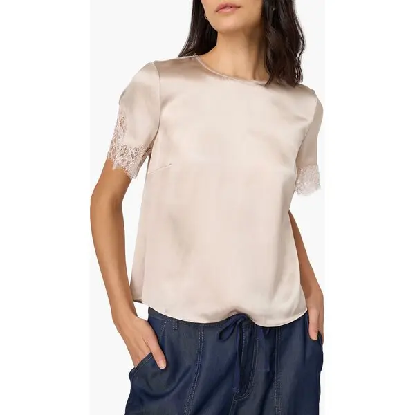Cami Nyc Marguerite Lace Detail Silk Top - Oat