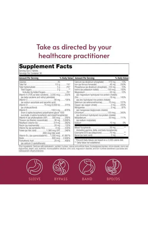 BARIATRIC ADVANTAGE Chewable Advanced Multi High Potency Daily Multivitamin With Iron 60 Count