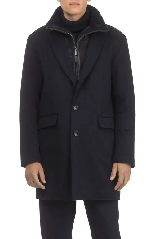 Gorski Wool Short Coat With Genuine Shearling Trim - Navy/navy Pattern