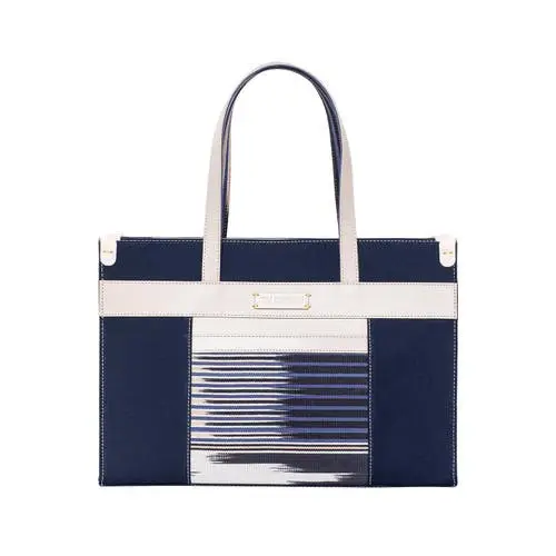 K'AI & VROSI Leather & Canvas Tote Bag With Pockets - Navy