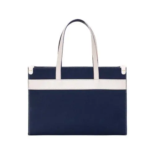 K'AI & VROSI Leather & Canvas Tote Bag With Pockets - Navy