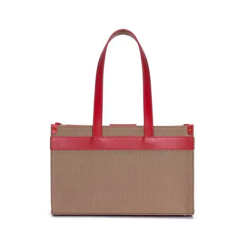 K'AI & VROSI Leather & Canvas Tote Bag With Pockets - Red