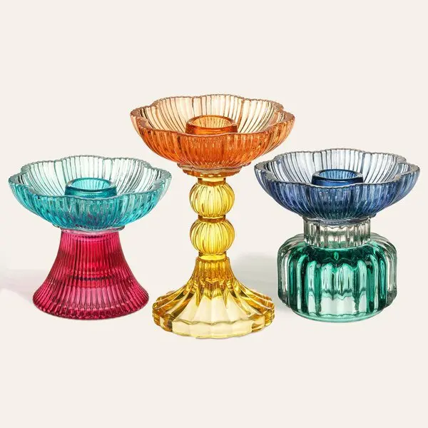 ZSA ZSA ZSU Glass Floral Type Candle Holder And Decorative Object 3 Pcs Set