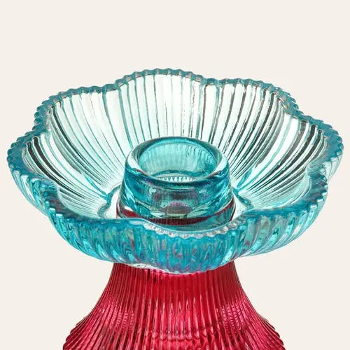 ZSA ZSA ZSU Glass Floral Type Candle Holder And Decorative Object 3 Pcs Set