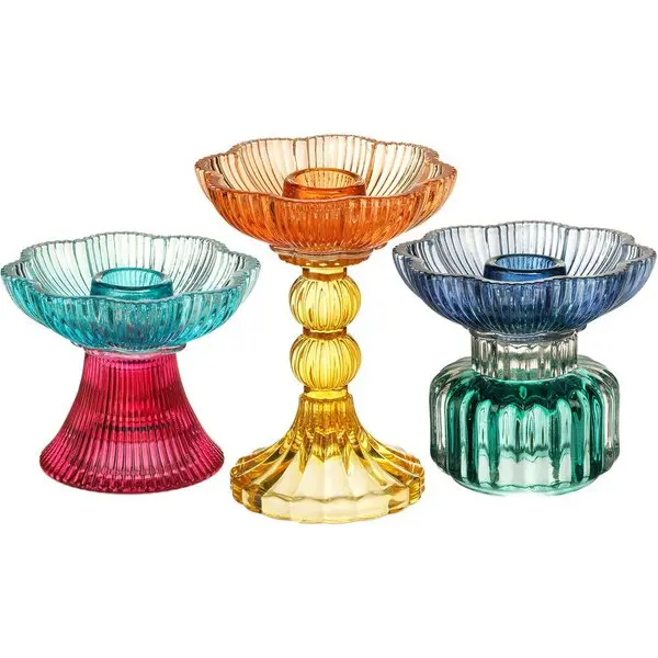ZSA ZSA ZSU Glass Floral Type Candle Holder And Decorative Object 3 Pcs Set - Multicolor