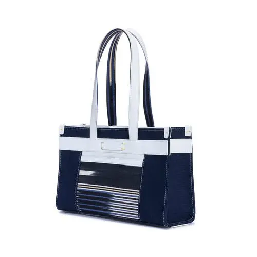 K'AI & VROSI Leather & Canvas Tote Bag - Navy