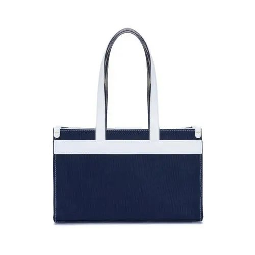 K'AI & VROSI Leather & Canvas Tote Bag - Navy