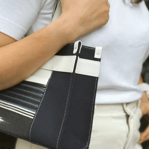 K'AI & VROSI Leather & Canvas Tote Bag - Navy