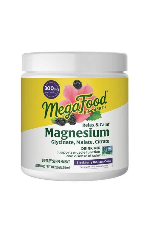 MEGAFOOD Relax & Calm Magnesium Drink Mix With Magnesium Glycinate, Citrate & Malate, Blackberry Hibiscus Oasis - None