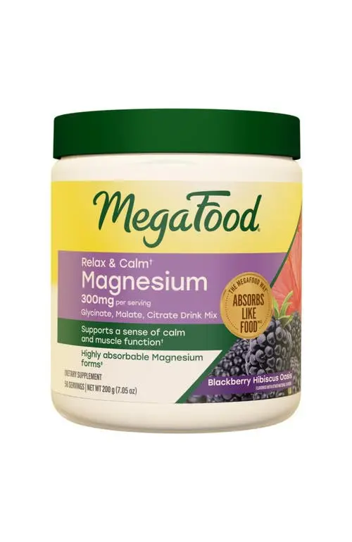 MEGAFOOD Relax & Calm Magnesium Drink Mix With Magnesium Glycinate, Citrate & Malate, Blackberry Hibiscus Oasis - None