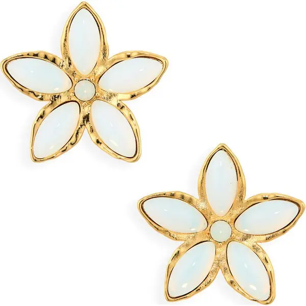 Oscar De La Renta Floral Cabochon Stud Earrings - Pearl