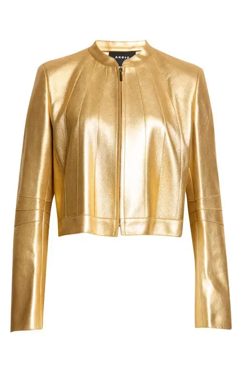 Akris Krause Metallic Leather Zip-up Jacket - Gold