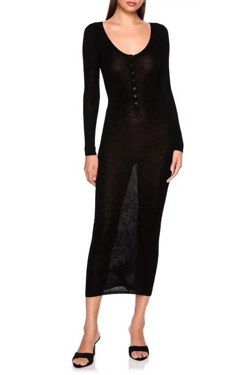 Susana Monaco Merino Wool Henley Long Sleeved Dress - Black