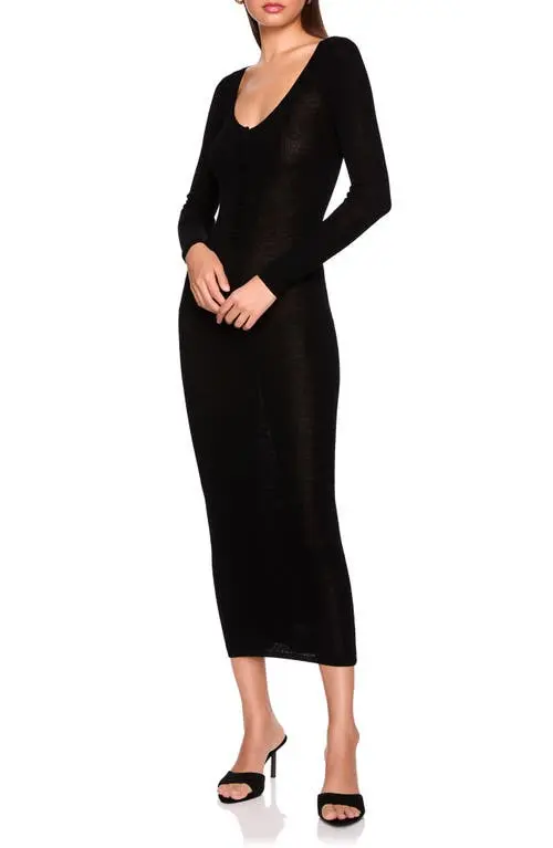 Susana Monaco Merino Wool Henley Long Sleeved Dress - Black