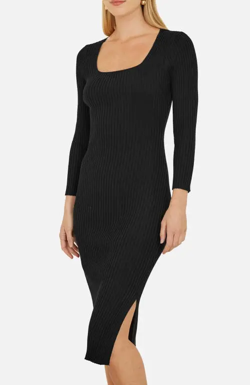 YUMI Side Split Fitted Knit Midi Dress