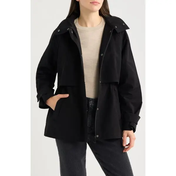 Bernardo Stand Collar Raincoat - Black